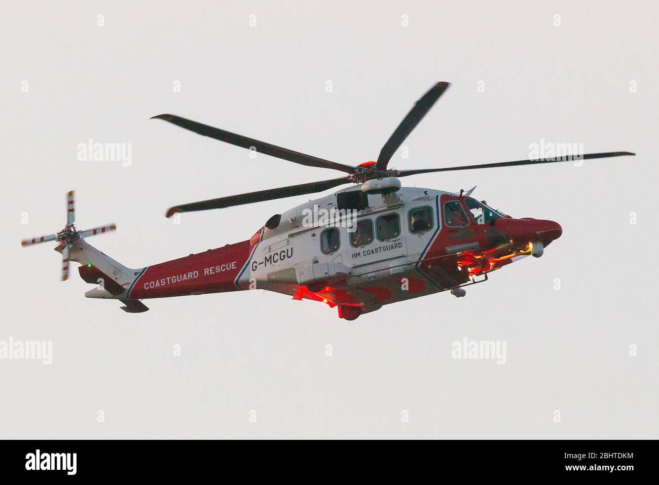 HM Coastguard Helicopter flying over London, AgustaWestland AW189 G ...
