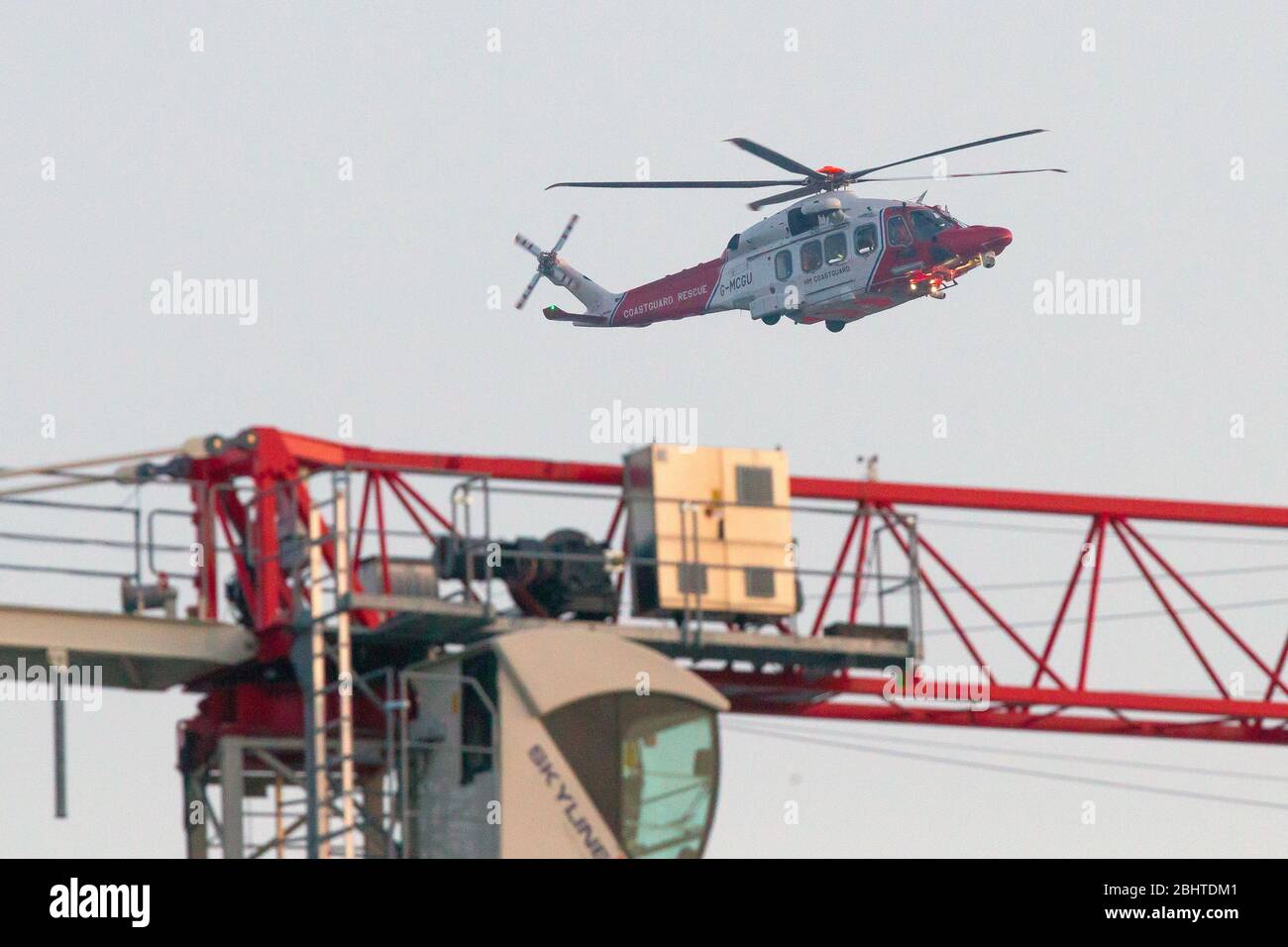HM Coastguard Helicopter flying over London, AgustaWestland AW189 G ...