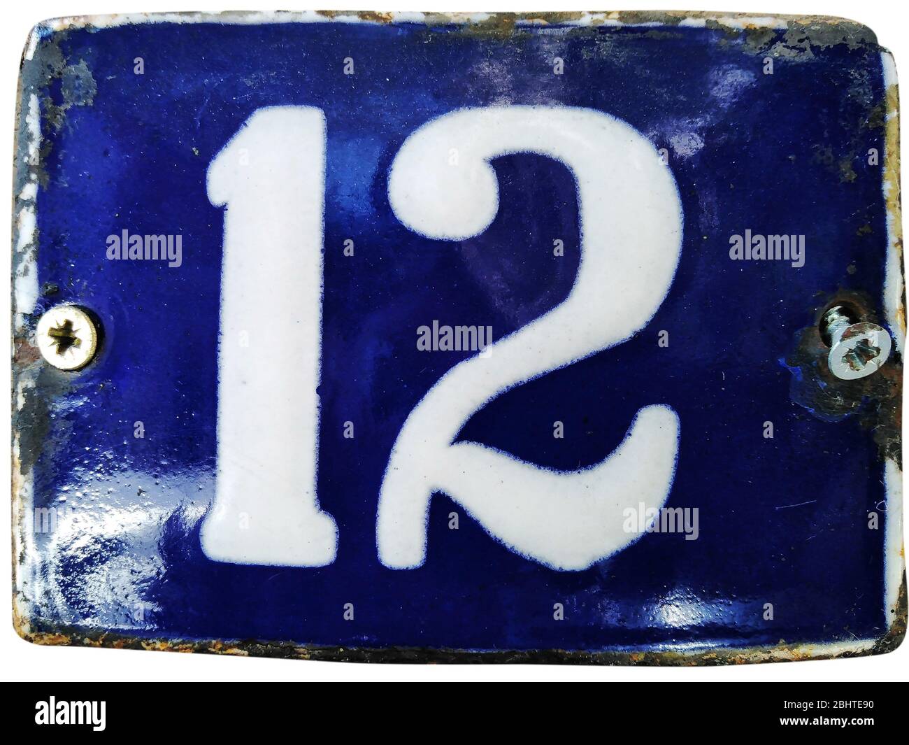 Weathered grunge square metal enameled plate of number of street ...