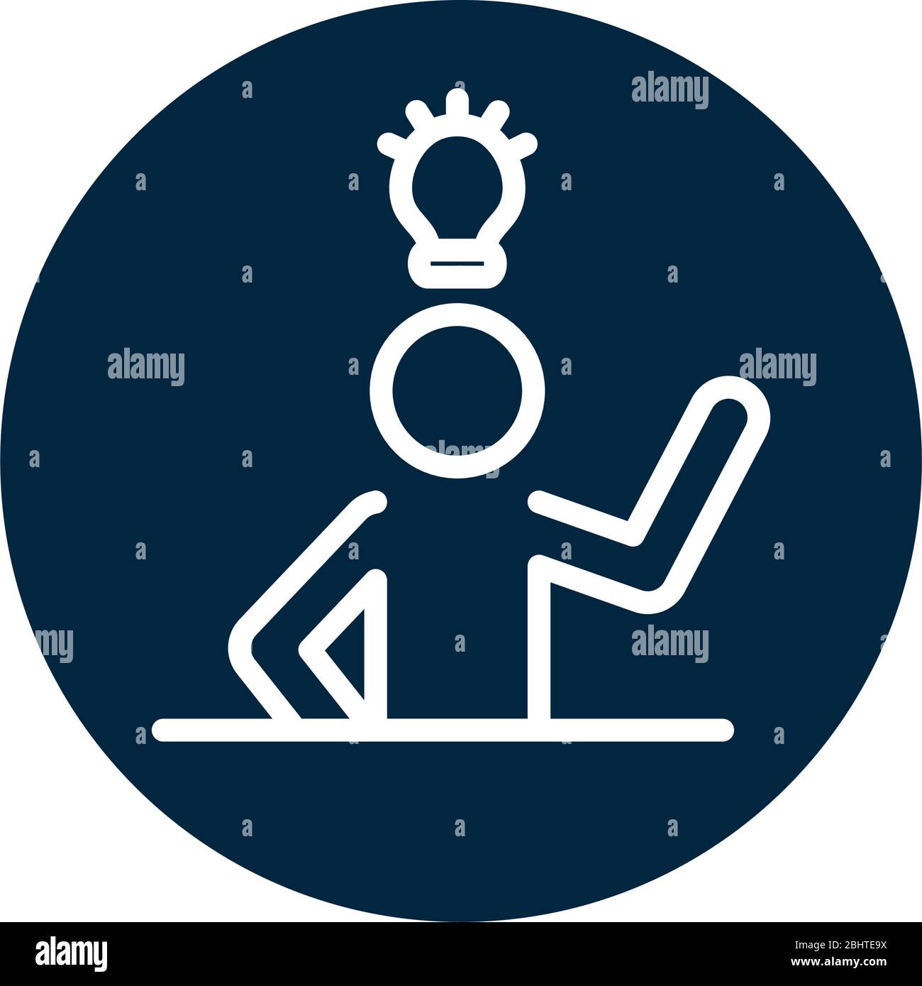 pictogram man with light bulb icon over white background, line block ...