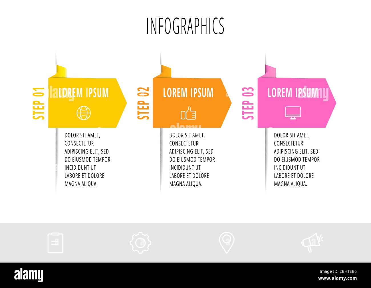 Infographics with 3 elements and arrows. Vector concept of three ...