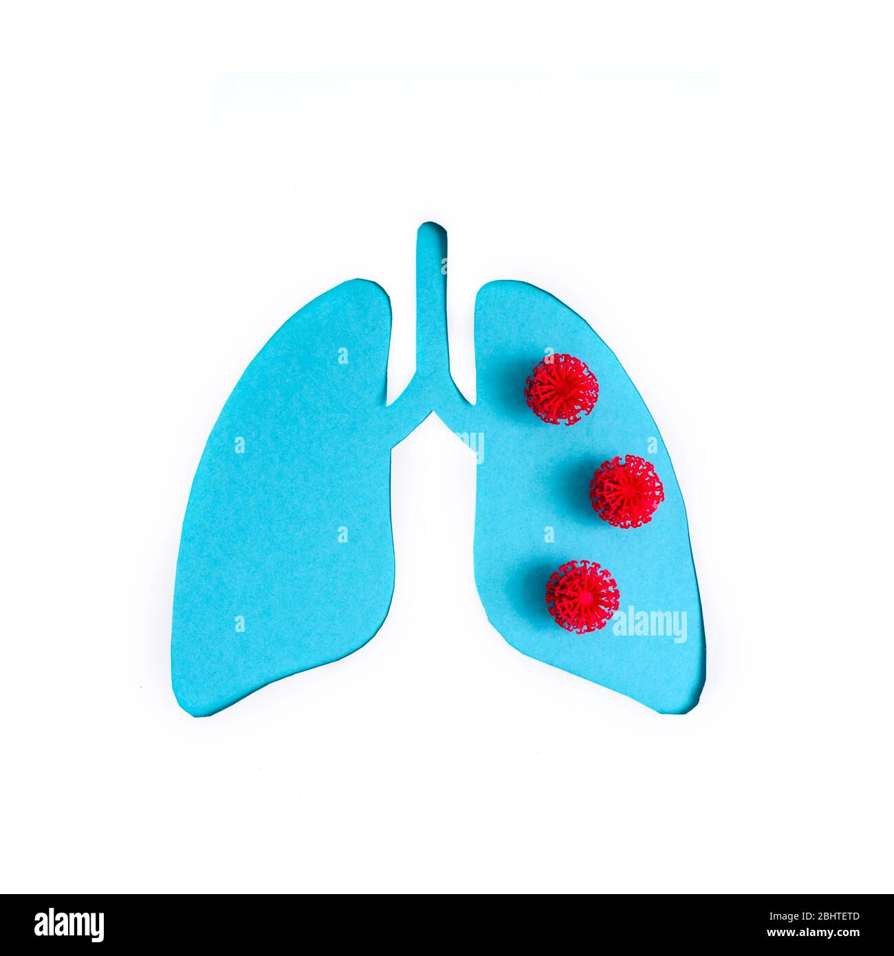 Coronavirus concept. Paper lungs with red balls. Minimal paper art ...
