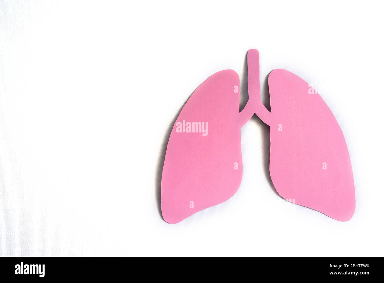 Pink paper lungs on the white background. Minimal paper art ...