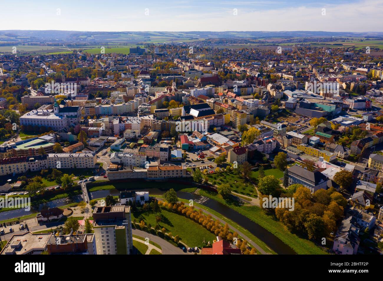 Aerial view of picturesque Czech town Opava, Moravian-Silesian Region ...