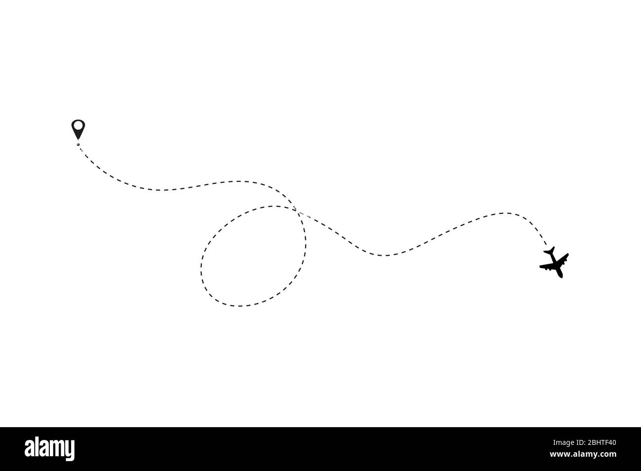 Airplane line path vector icon of air plane flight route with start ...