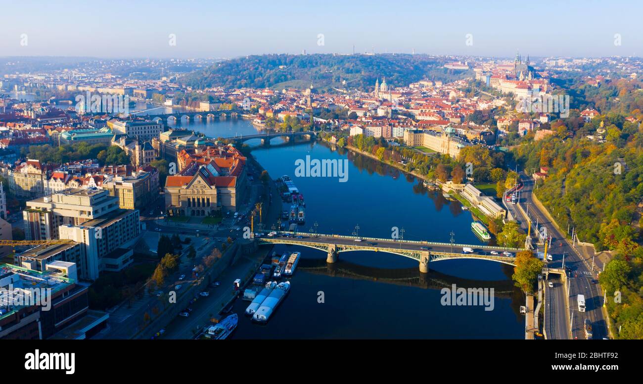 Aerial prague river bridge drone hi-res stock photography and images ...
