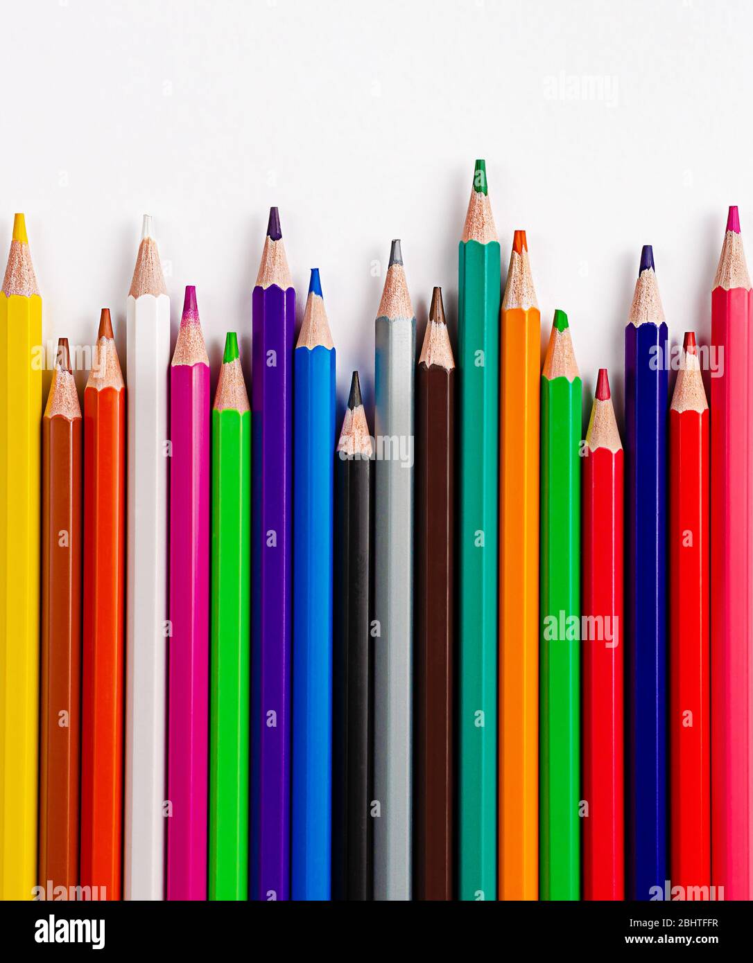 Colorful pencils on white background. Flat lay, copy space Stock Photo ...