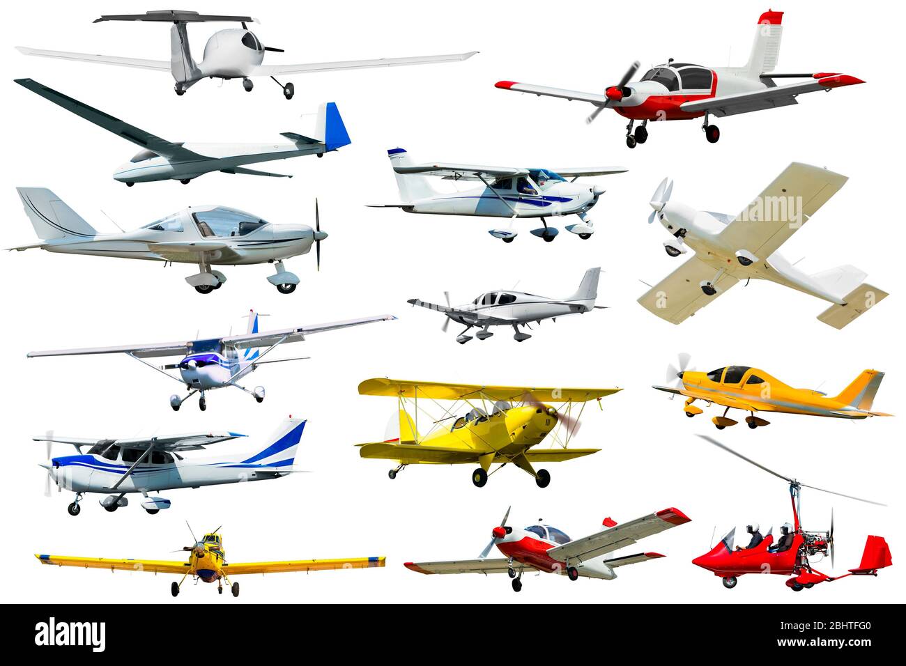 Collage of different modern airplanes isolated on white background ...