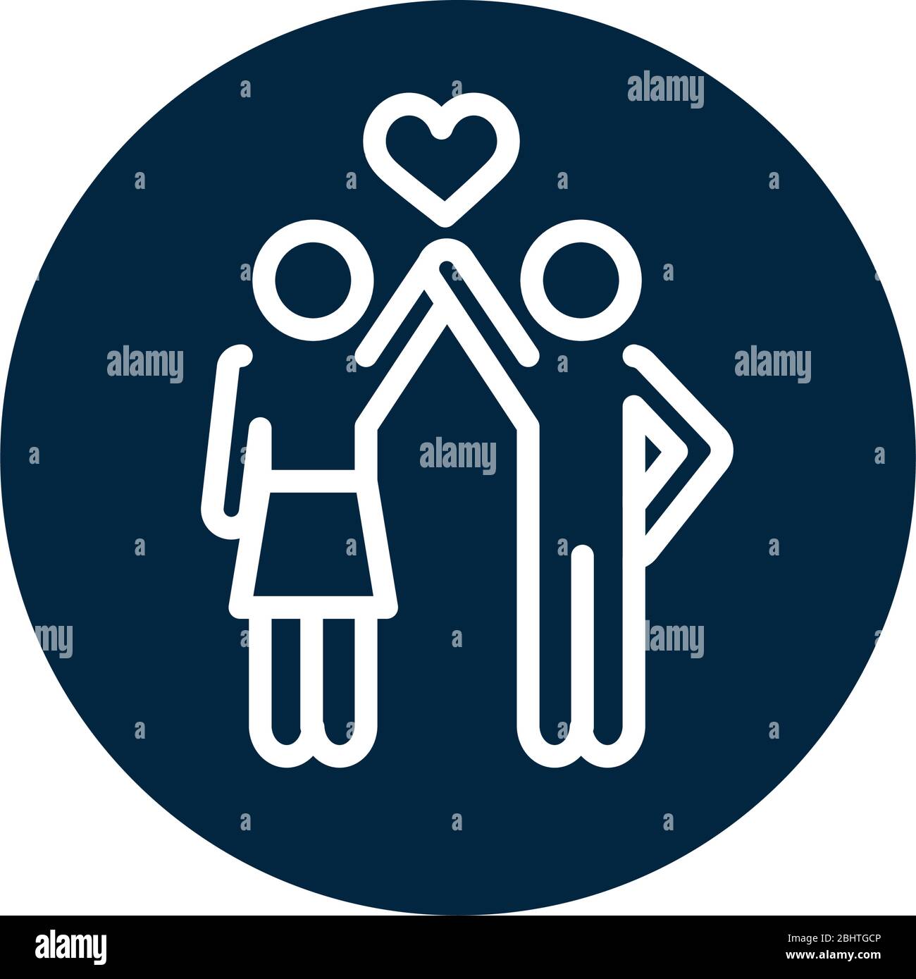 pictogram couple standing with heart icon over white background, line ...