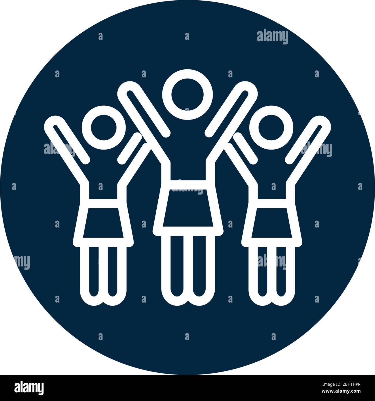 pictogram women with arms up over white background, line block style ...