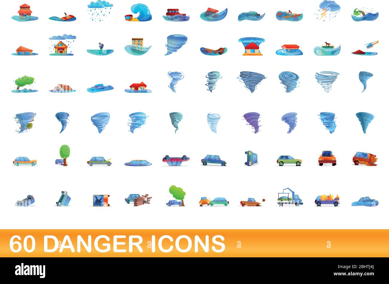 60 danger icons set. Cartoon illustration of 60 danger icons vector set ...