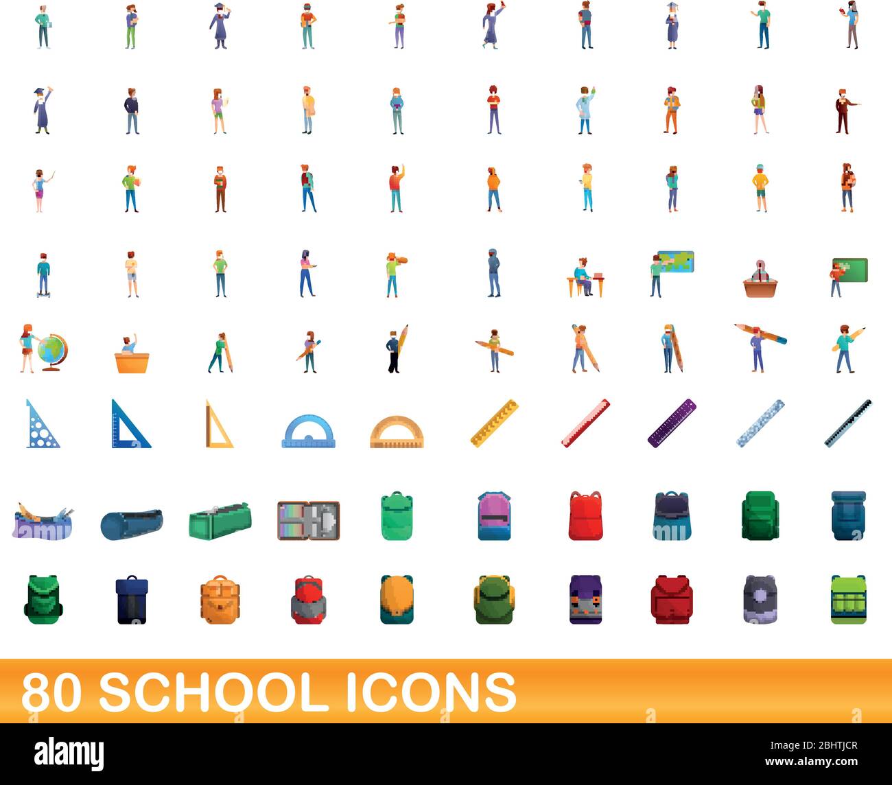 80 school icons set. Cartoon illustration of 80 school icons vector set ...