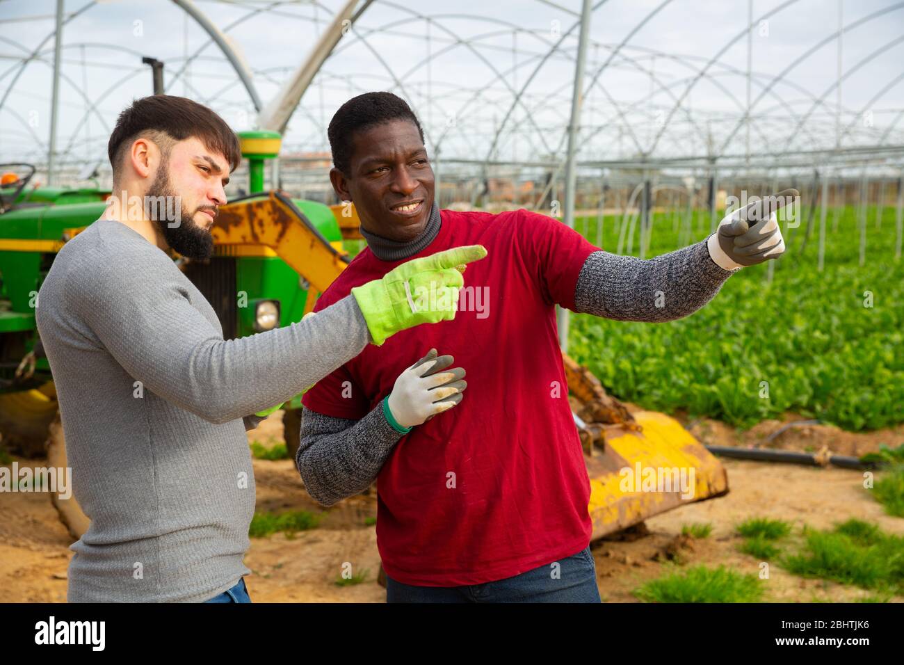 Two positive farmers break in between work Stock Photo - Alamy
