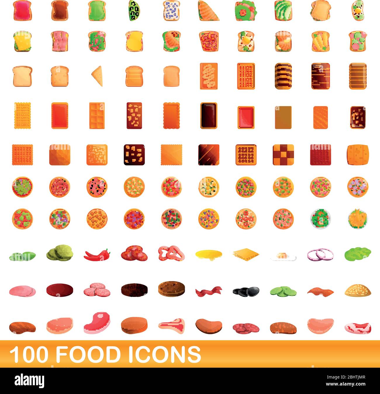 100 food icons set. Cartoon illustration of 100 food icons vector set ...
