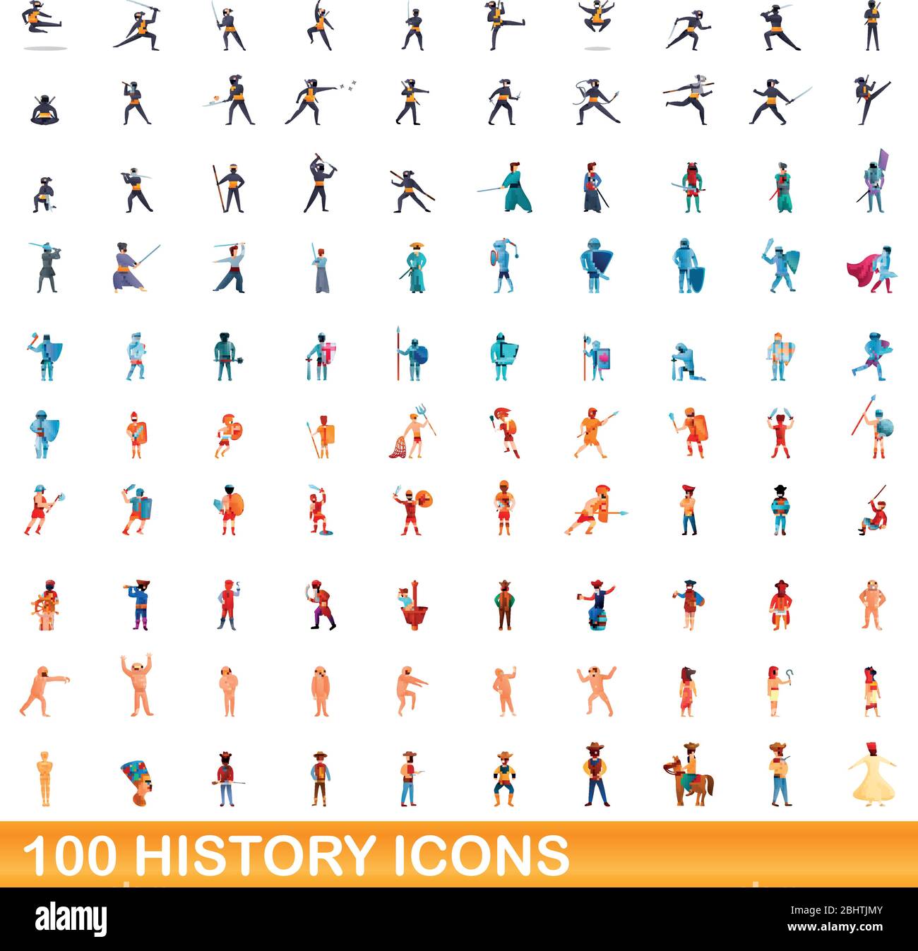 100 history icons set. Cartoon illustration of 100 history icons vector ...