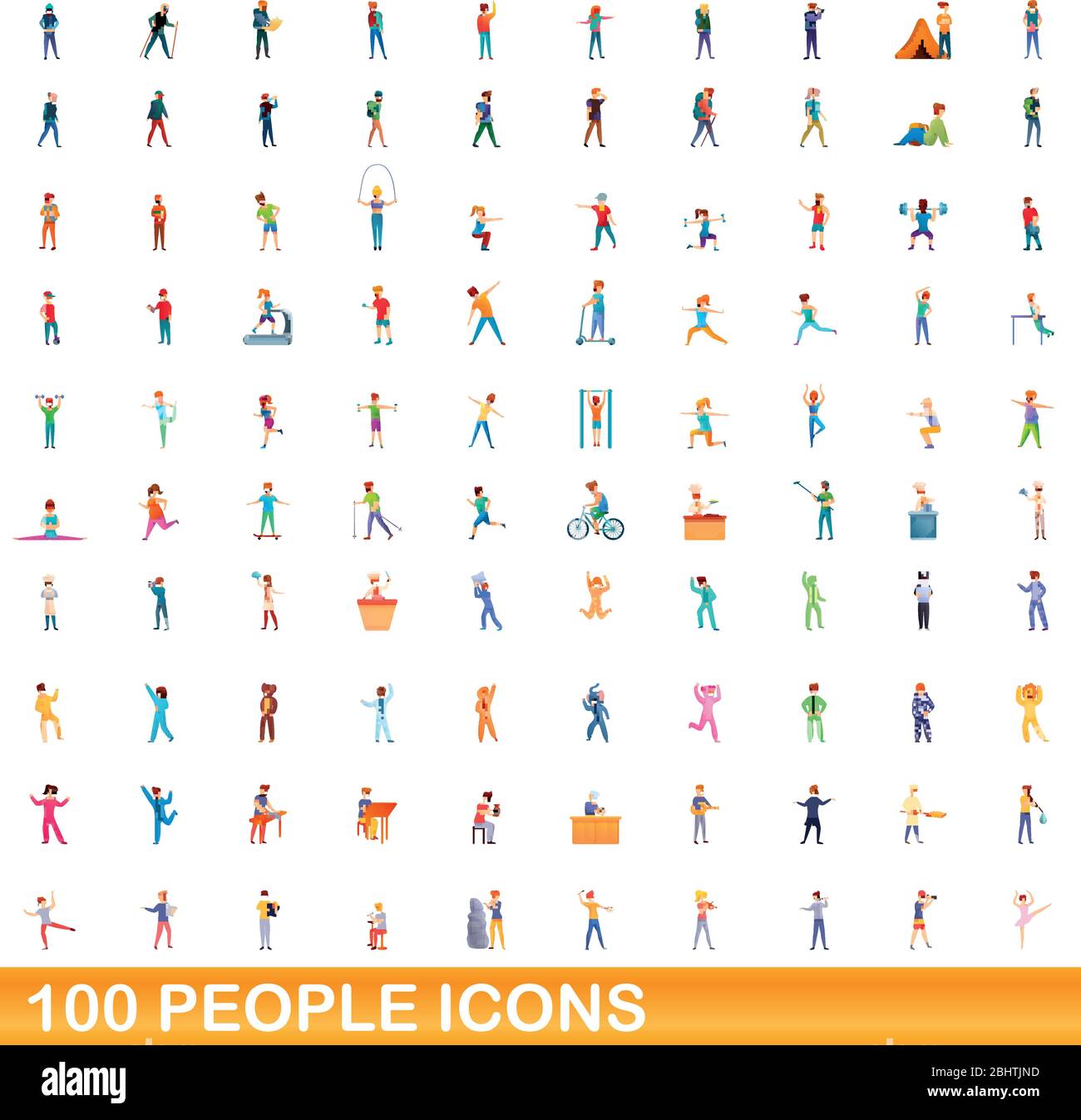 100 people icons set. Cartoon illustration of 100 people icons vector ...