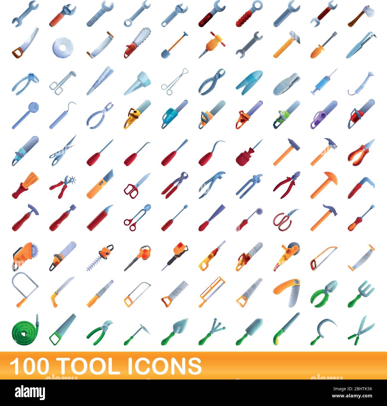 100 tool icons set. Cartoon illustration of 100 tool icons vector set ...