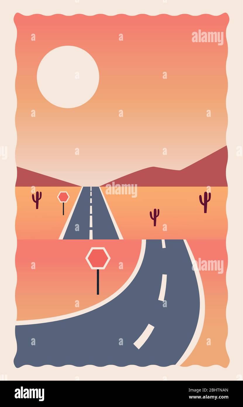 desert landscape flat scene with road Stock Vector Image & Art - Alamy