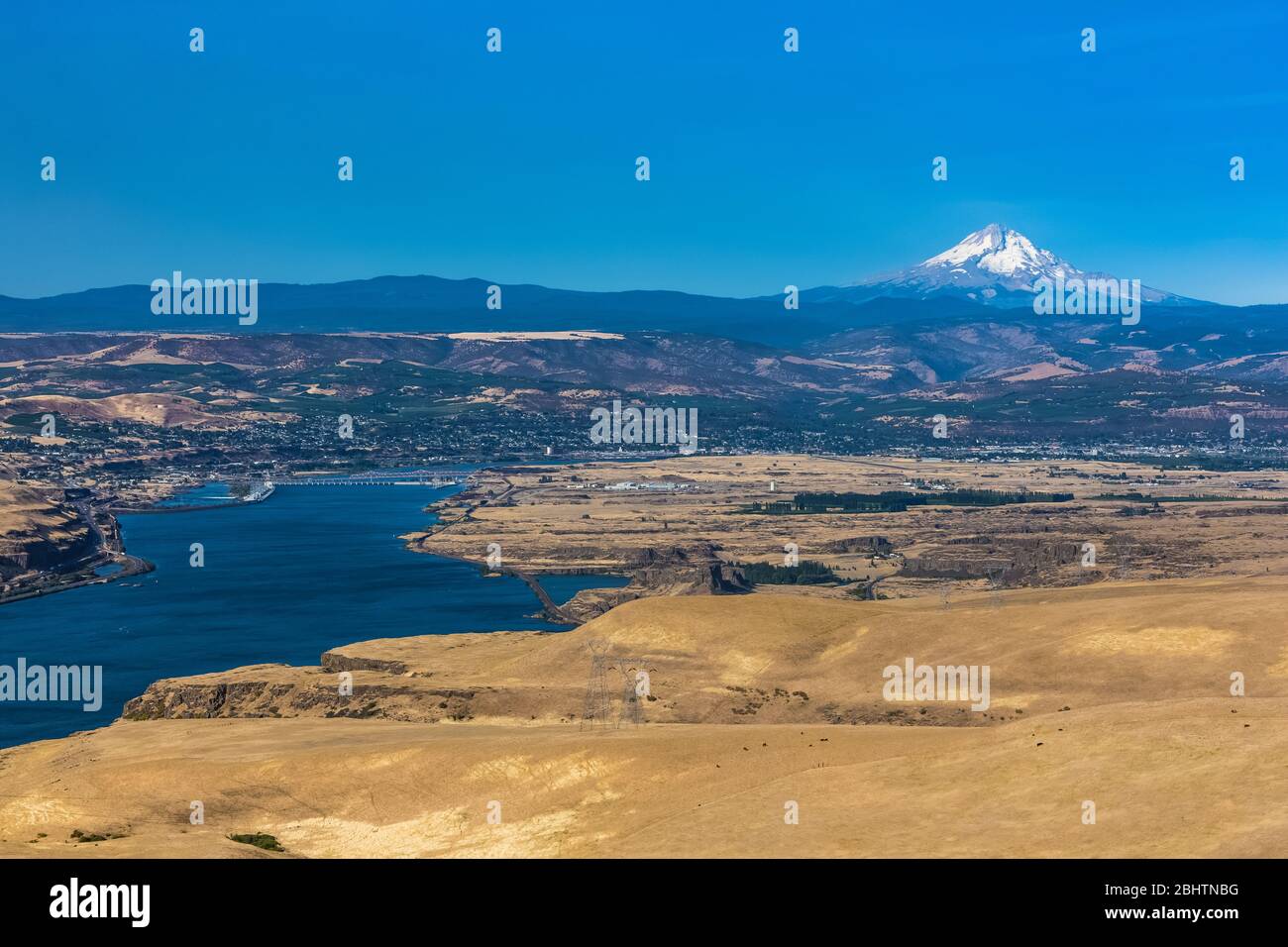 Mount Hood and the Columbia River viewed from the Dalles Mountain Road ...