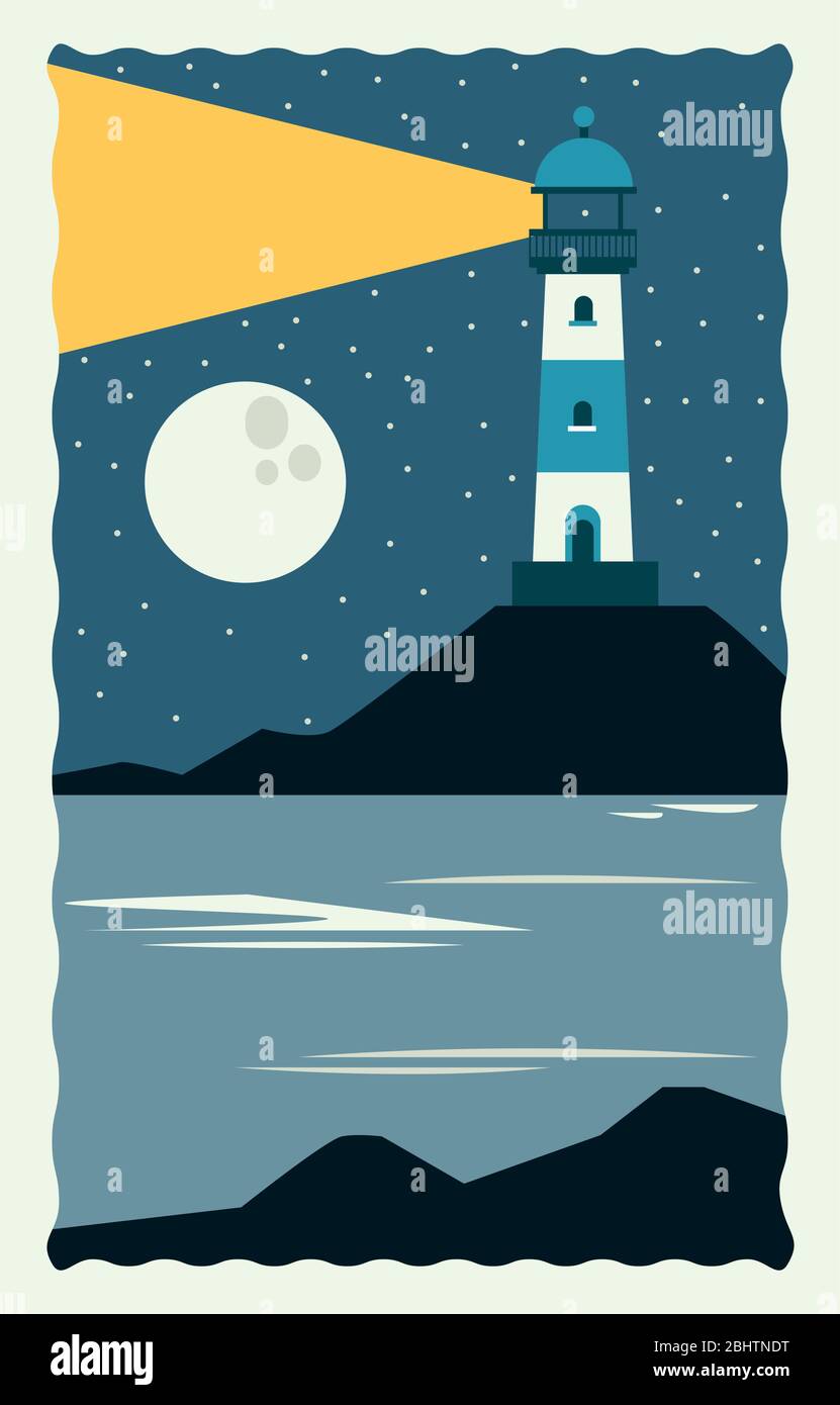sea scape flat scene with lighthouse Stock Vector Image & Art - Alamy