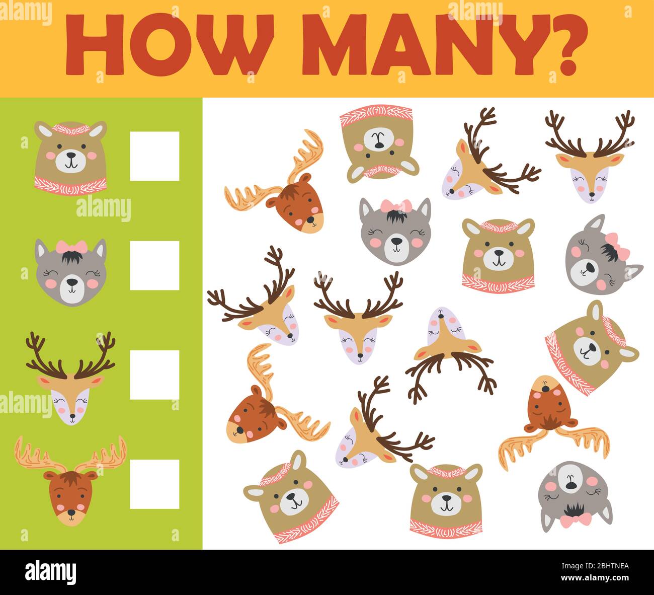 Counting animal games for preschool kids sheet layout in colorful ...