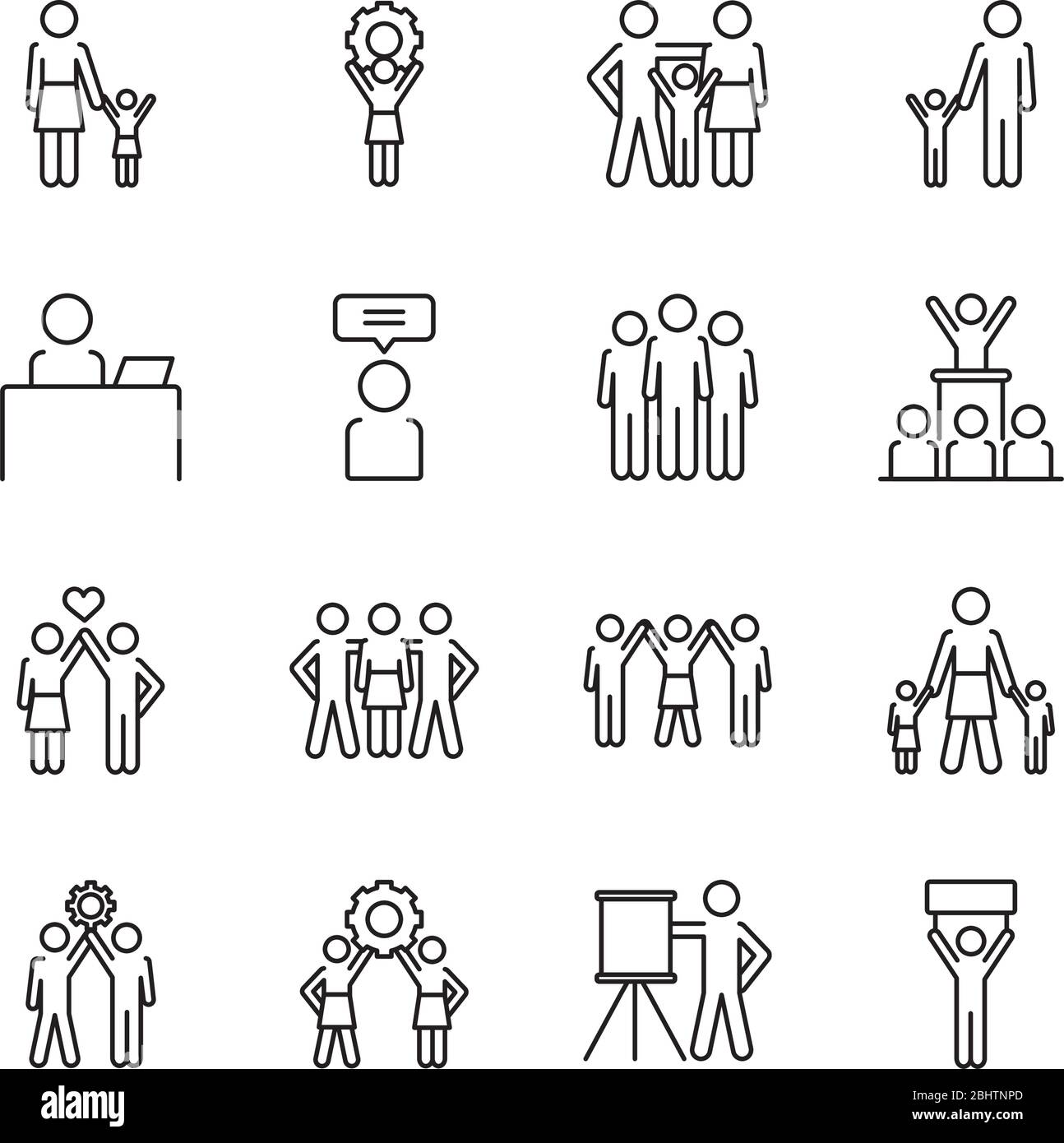 pictogram people and kids icon set over white background, line style ...
