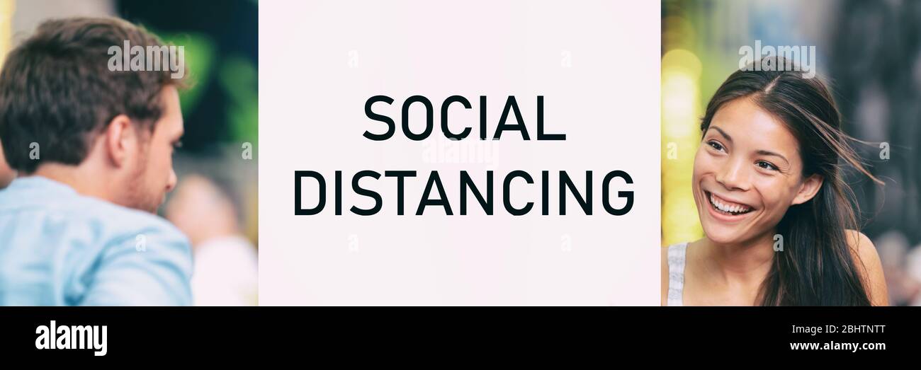 SOCIAL DISTANCING Covid-19 sign for people talking together walking on ...