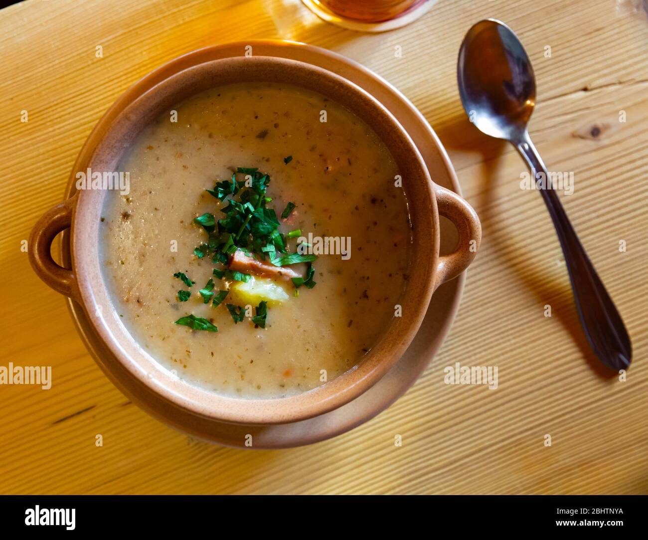 Original national dish of Polish cuisine - traditional soup zur with ...