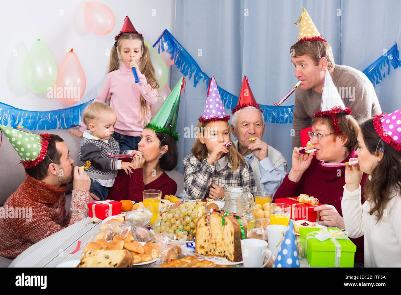 People are having good time during children’s birthday party Stock ...