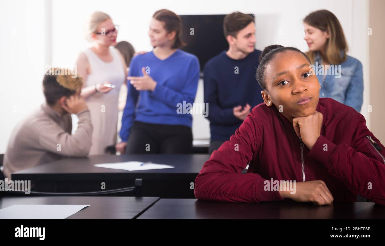 New female student feeling shy at recess during school day Stock Photo ...