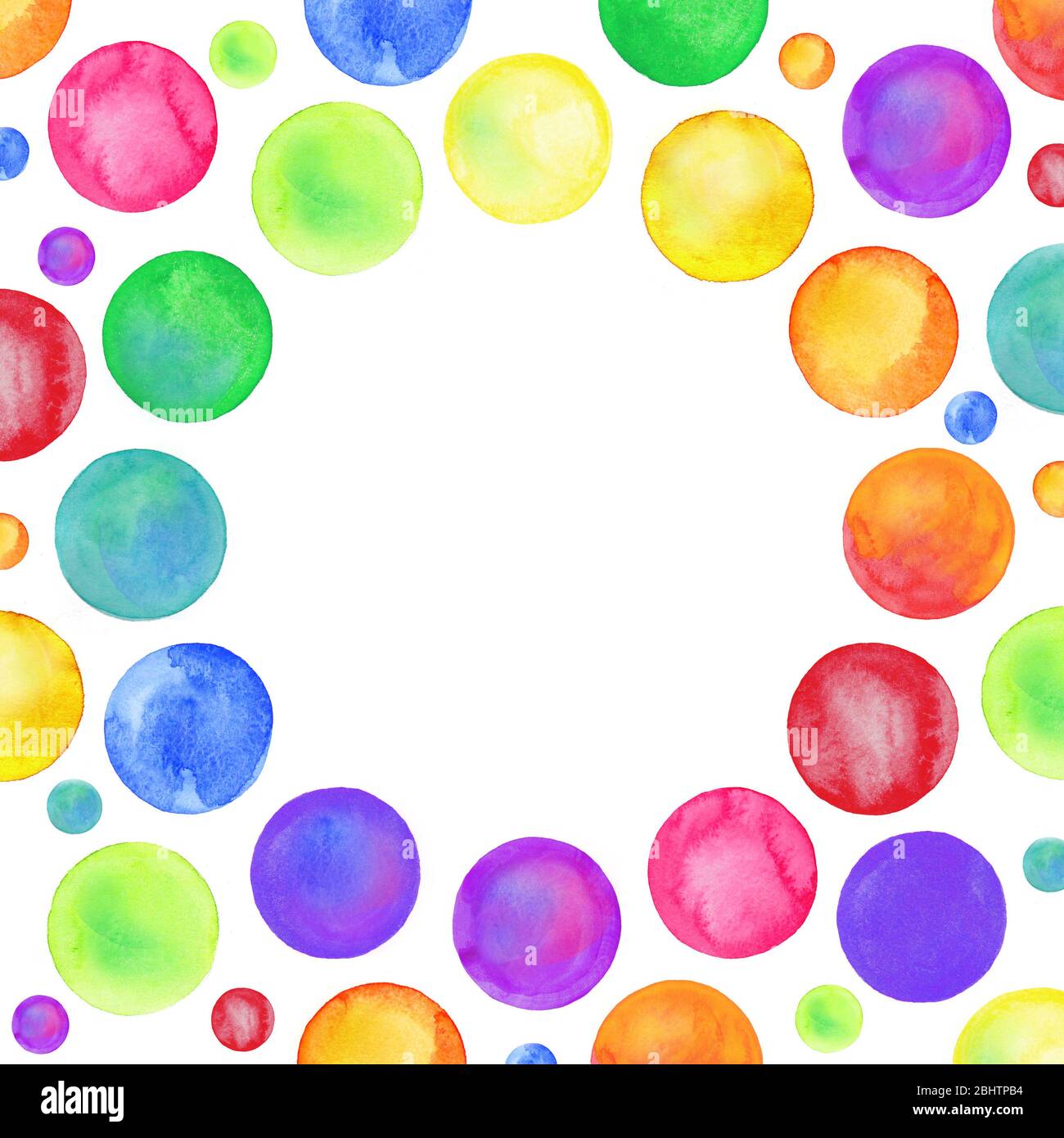 Multicolored dot confetti texture. Circle border frame with watercolor ...