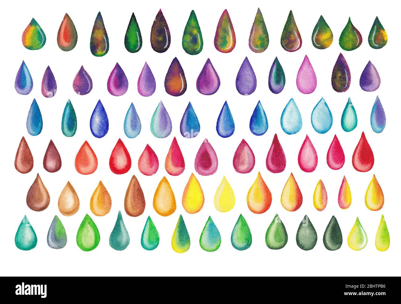 Set of abstract hand drawn watercolor drops isolated on white ...