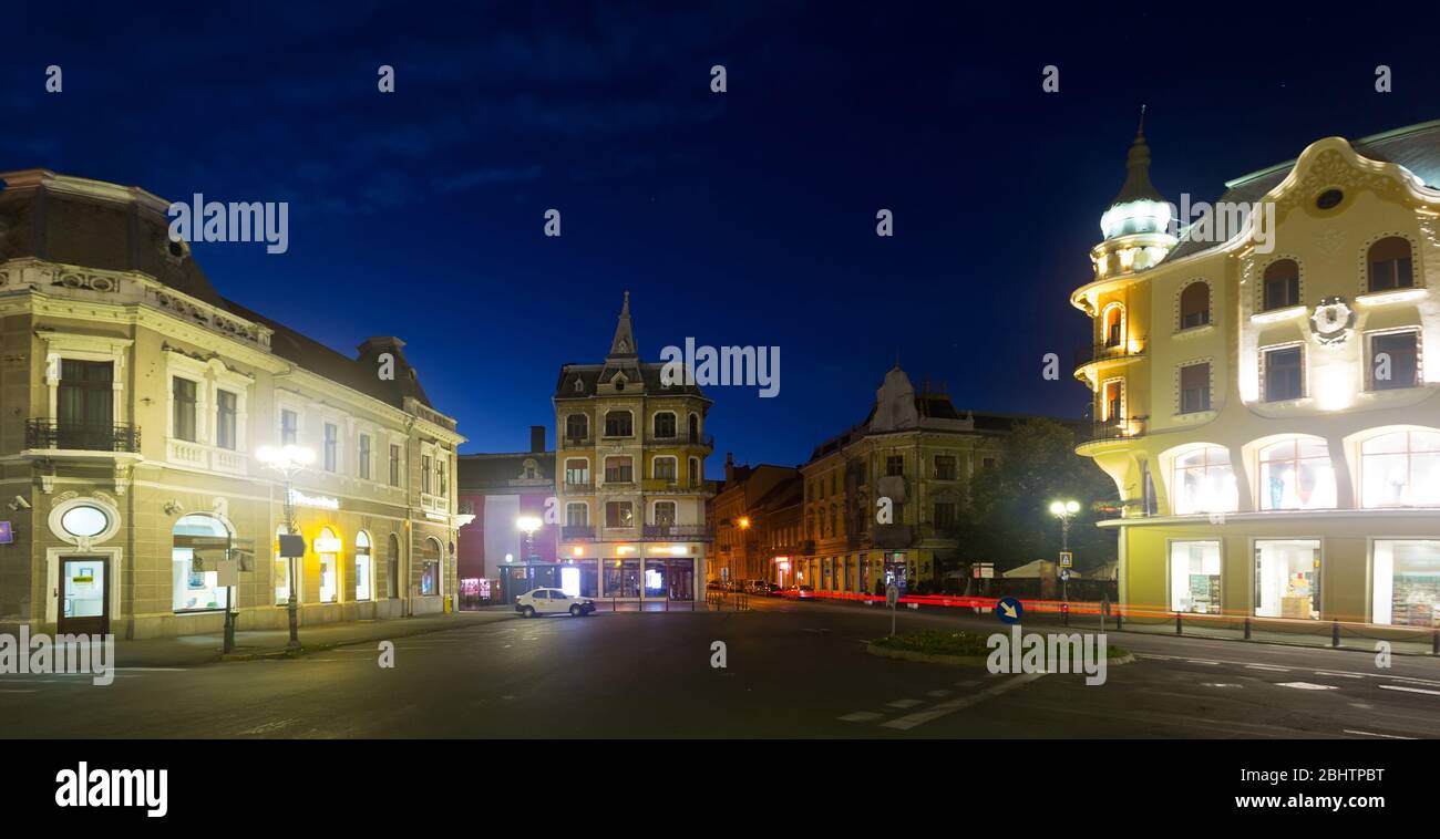 Twilight image with Oradea streets, Romania Stock Photo - Alamy