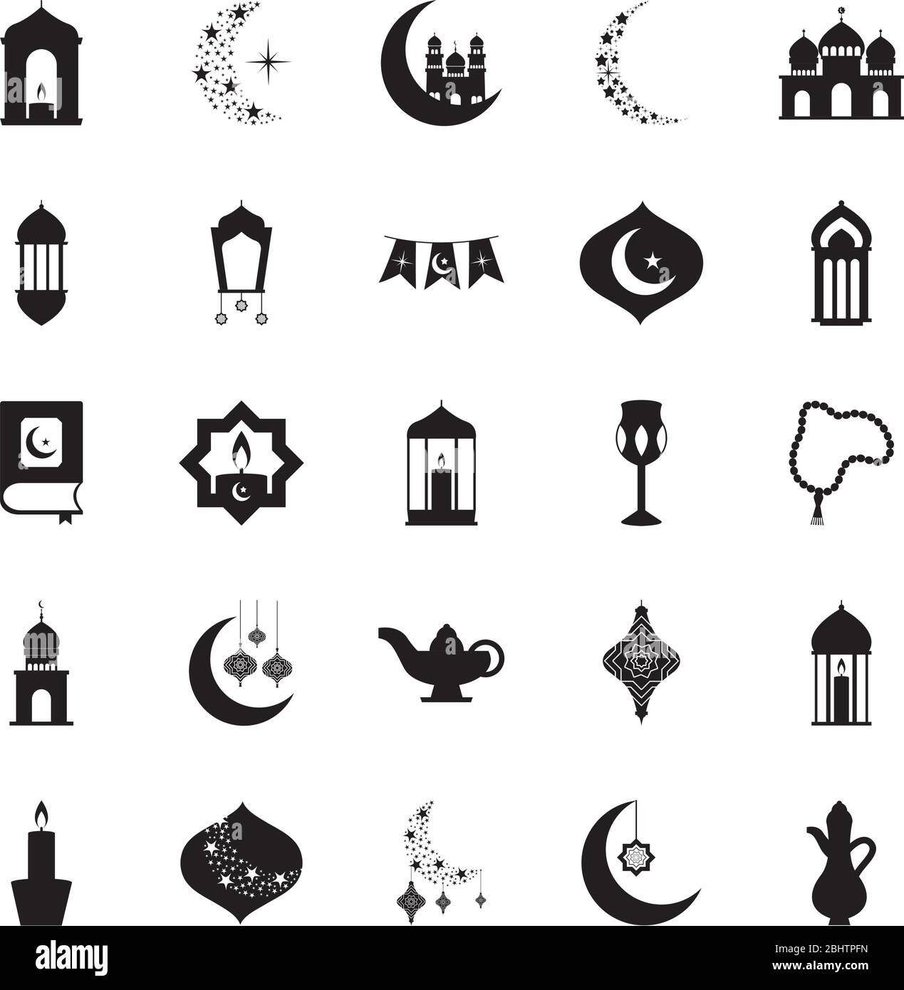 mosque and eid mubarak icon set over white background, line style ...