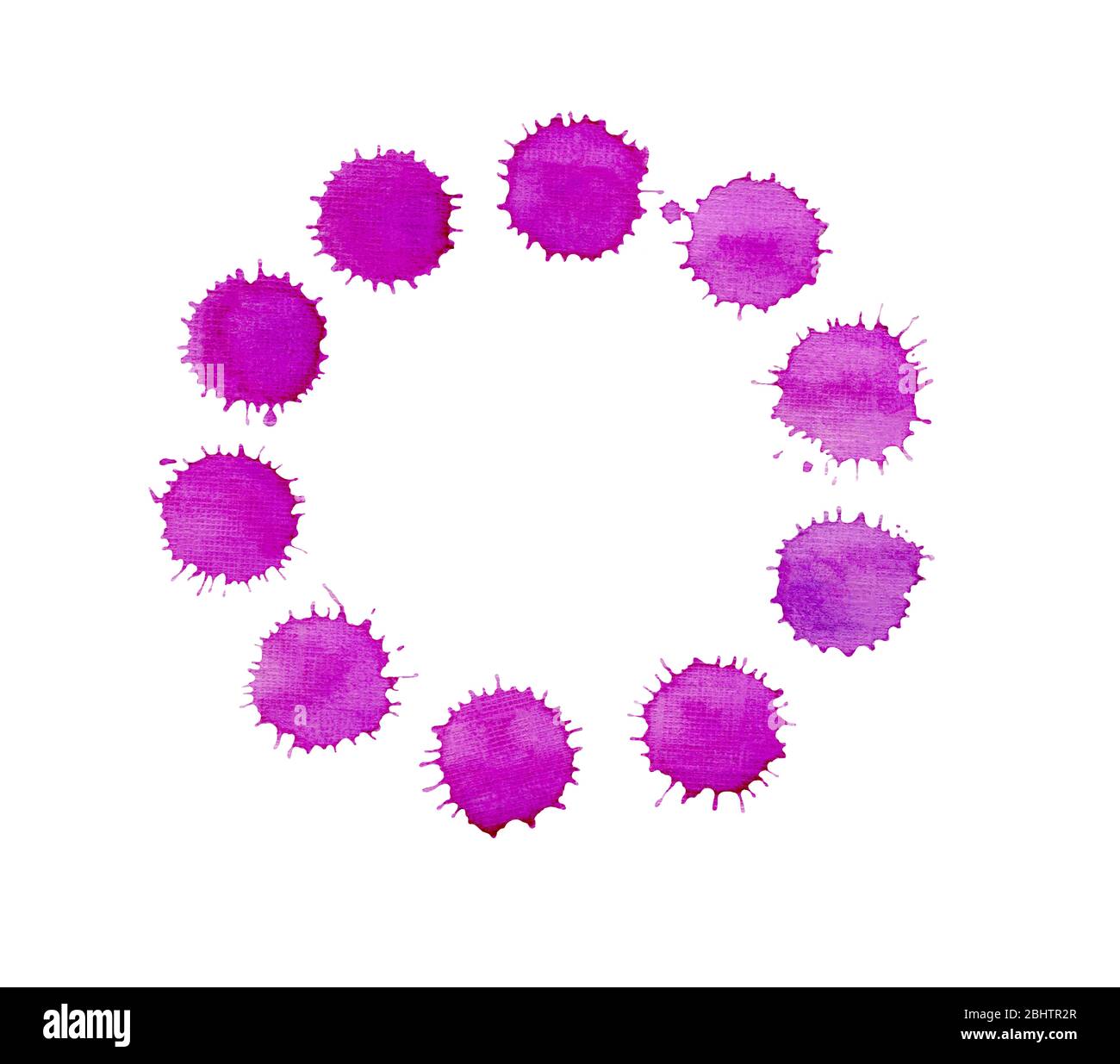 Purple violet round frame made of watercolor blobs, colorful paint ...