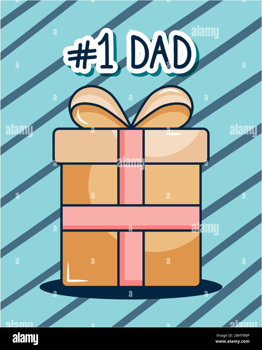Happy fathers day concept, number 1 dad and gift box icon over blue and ...