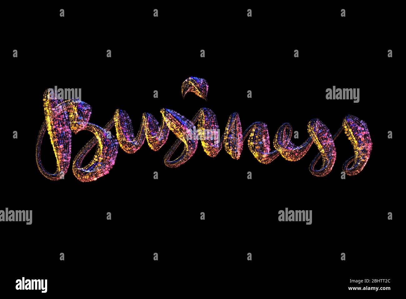 The word business written in ornate handwriting. isolated on black ...