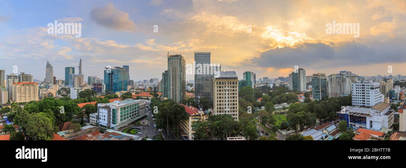 Panoramic evening view over downtown central Saigon taken from the ...