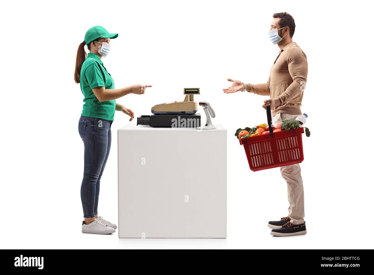 Cashier wearing mask Cut Out Stock Images & Pictures - Alamy