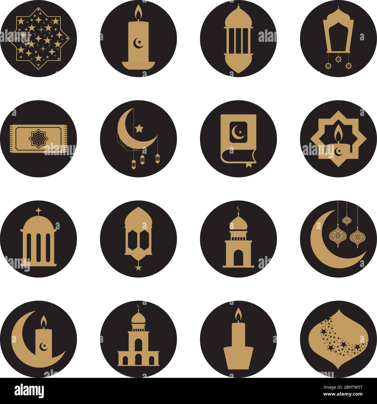 prayer rug and ramadan icon set over white background, block line style ...