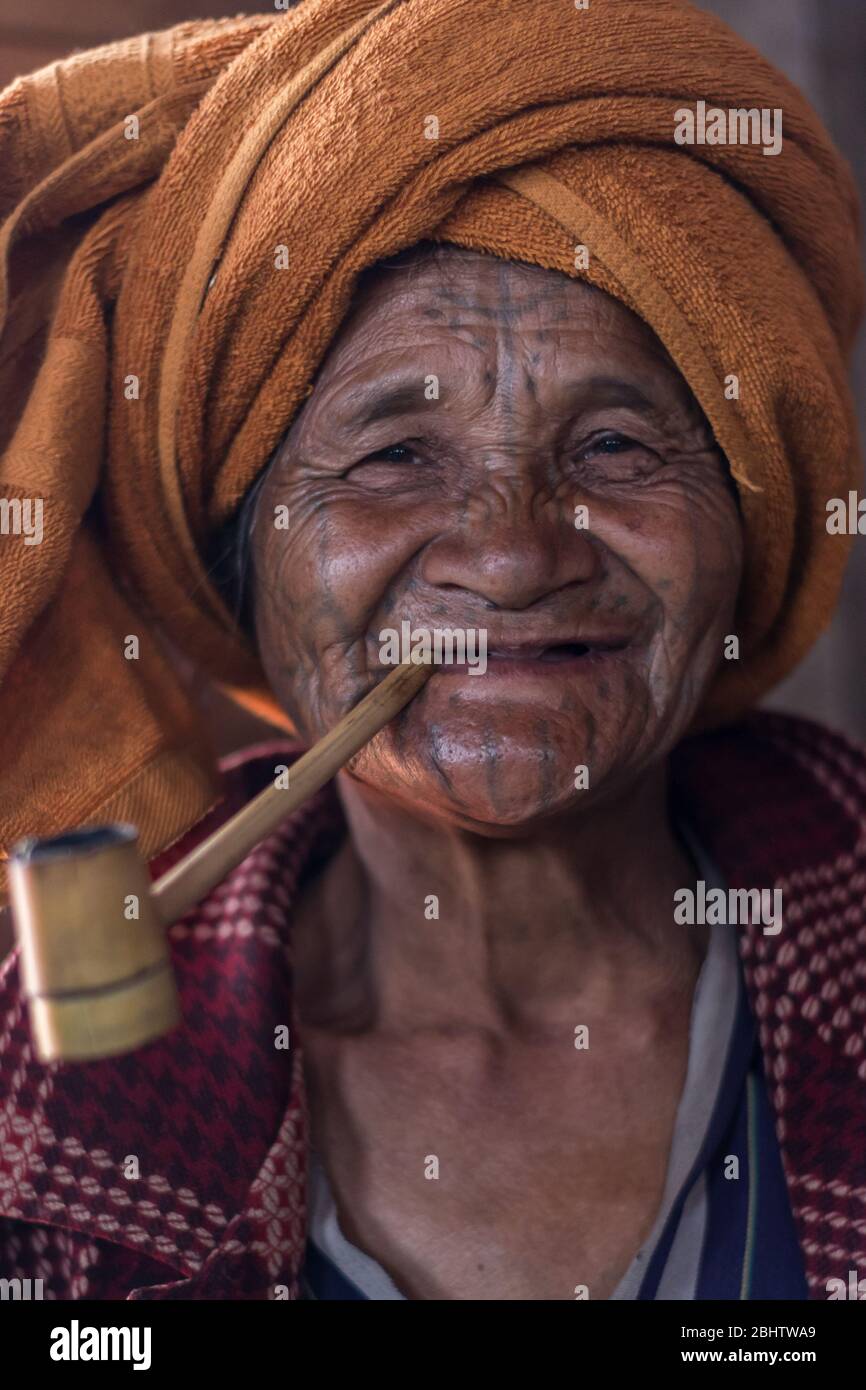 Portrait of a Chin Woman, Mindat, Myanmar Stock Photo - Alamy