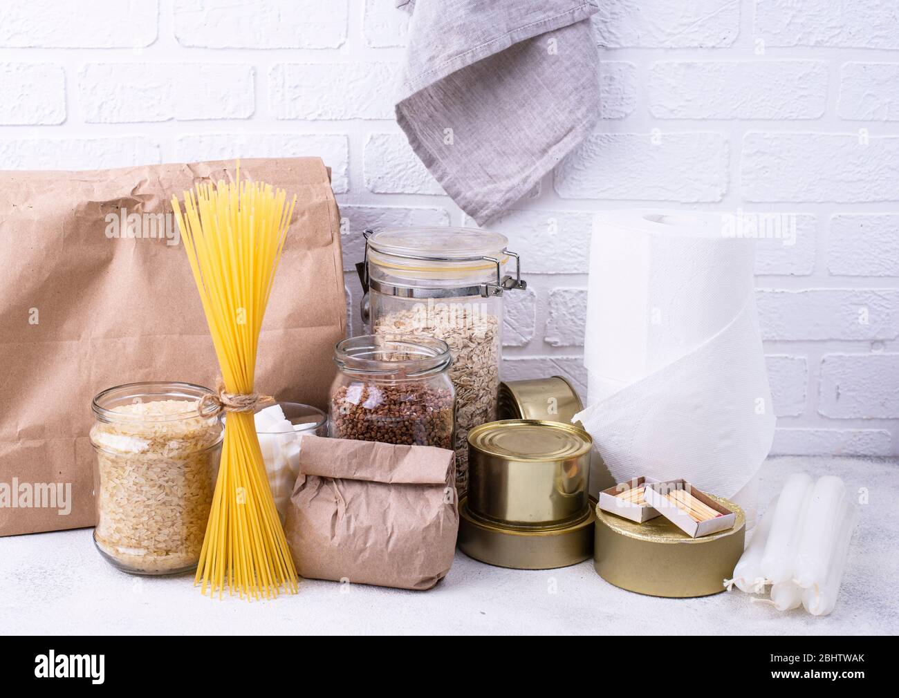 Set of basic products in emergency situations Stock Photo - Alamy