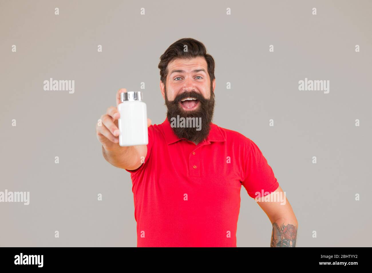 Being healthy and fit. disease treatment. brutal bearded hipster hold ...