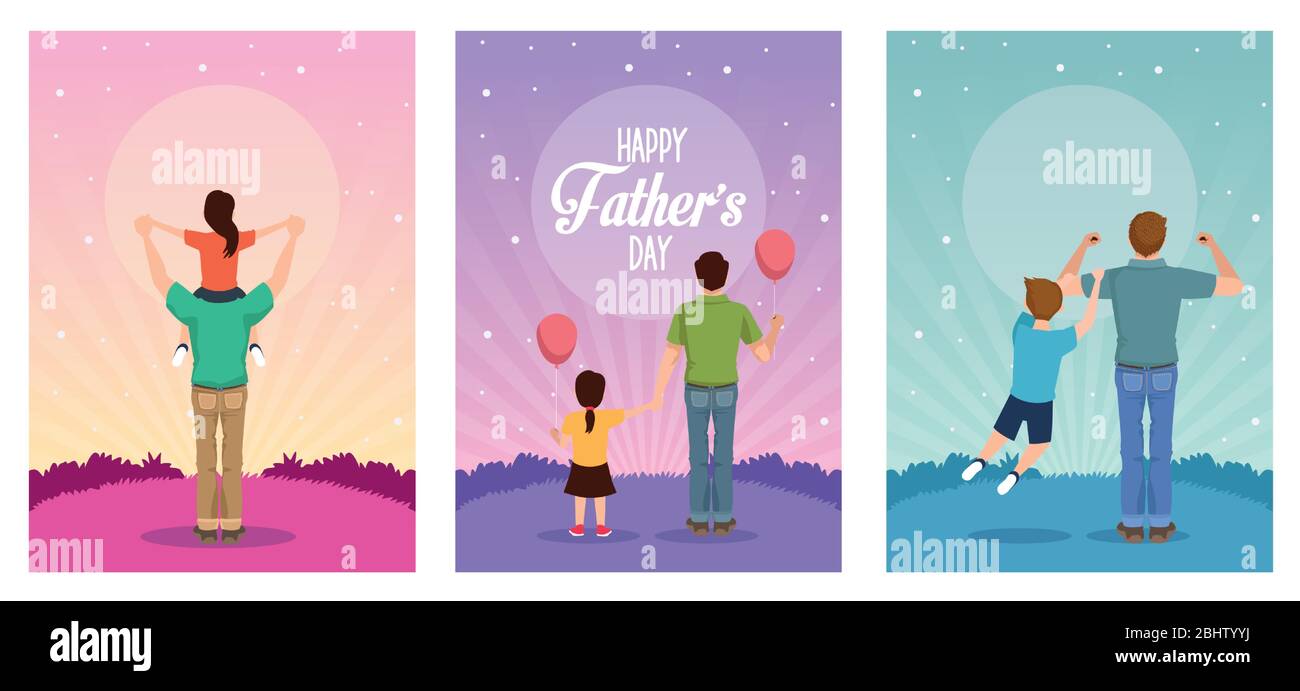 fathers day card with daddies and kids characters Stock Vector Image ...