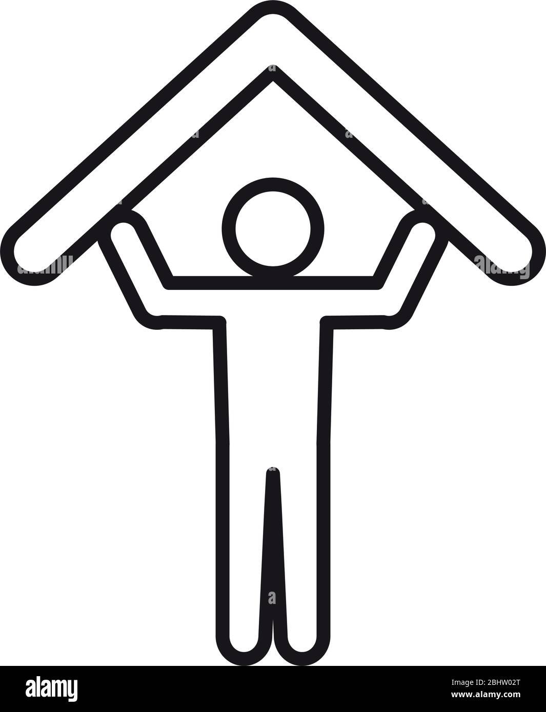 stay home concept, pictogram man holding a house roof icon over white ...