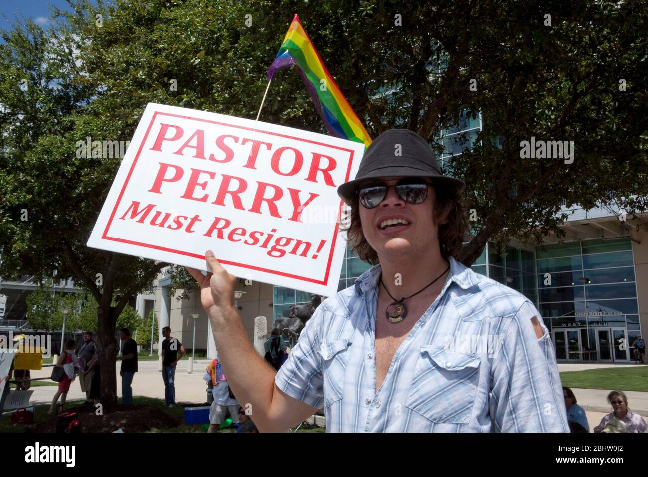Houston Texas USA, August 6, 2011: Demonstrators protesting Texas Gov ...
