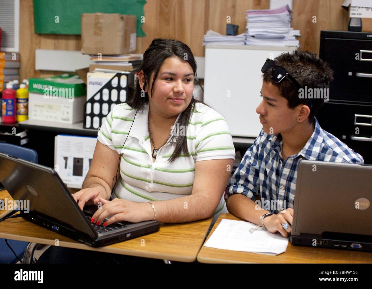 El Paso, Texas USA, May 2010: High school students use laptop computers ...