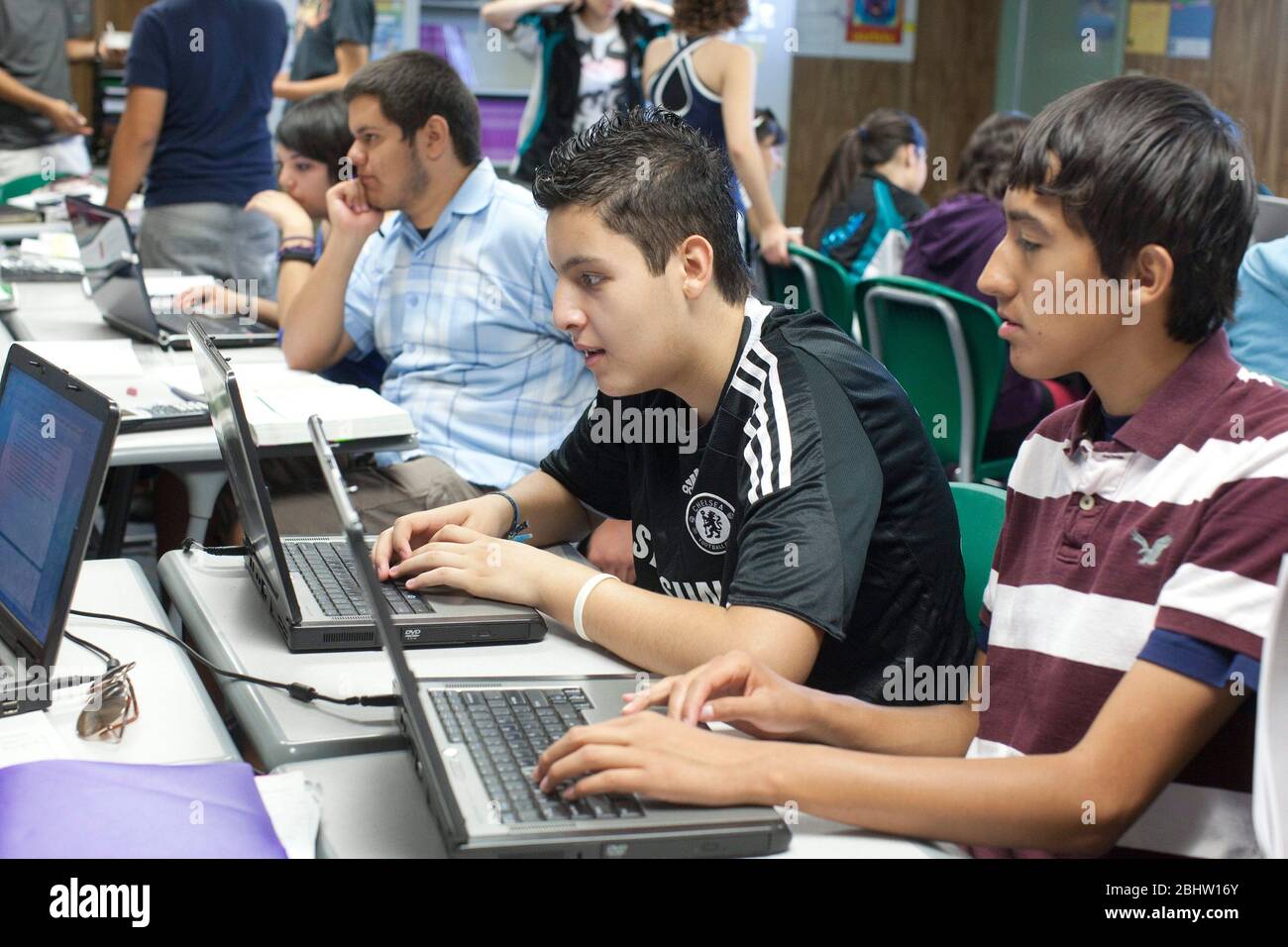 El Paso, Texas USA, May 2010: High school students use laptop computers ...