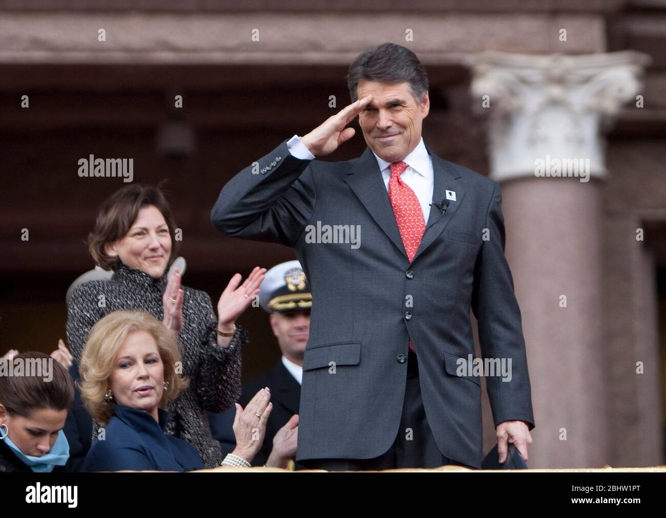 Austin, Texas USA, January 18 2011: Texas Governor Rick Perry salutes ...