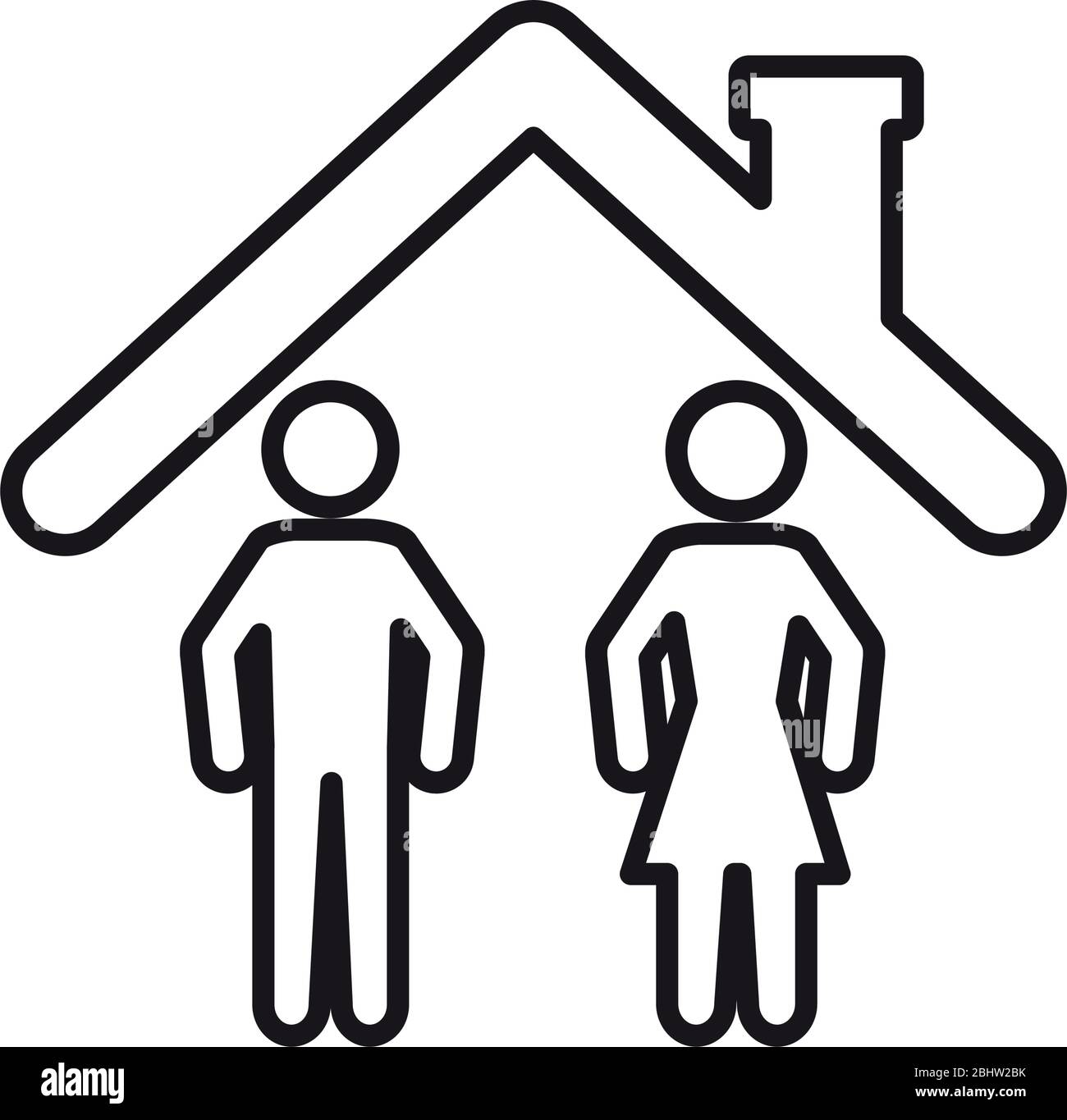 pictogram couple at home icon over white background, line style, vector ...